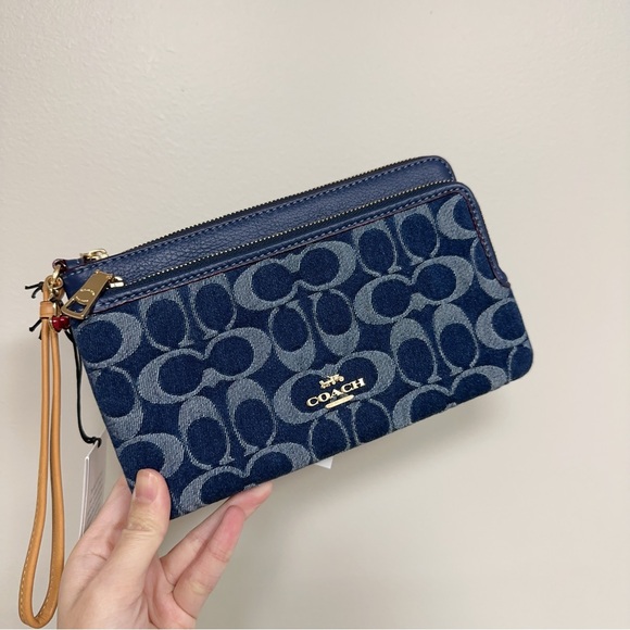 Coach | Bags | New Limited Coach Double Zip Wallet In Signature Denim ...